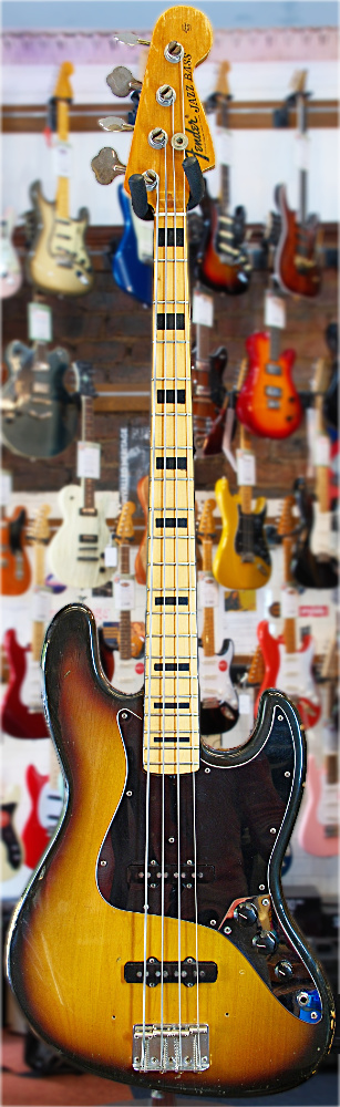 Fender 1973 Jazz Bass, Black-Block Markers, 3-Color Sunburst (Pre-Owned) - jimmyegypt.com